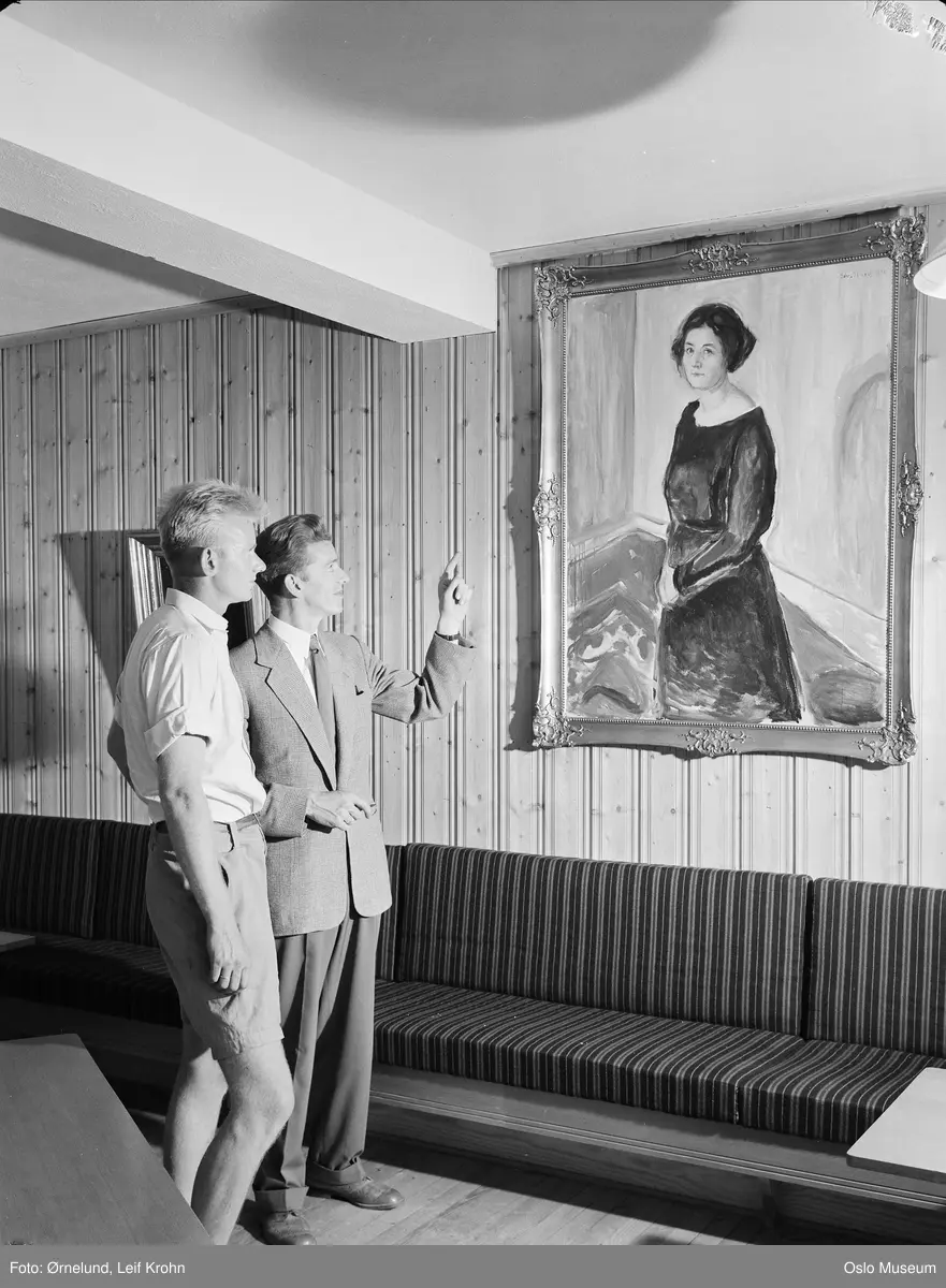 Sogn studentby, interiør, menn2, maleri - Oslo Museum / DigitaltMuseum