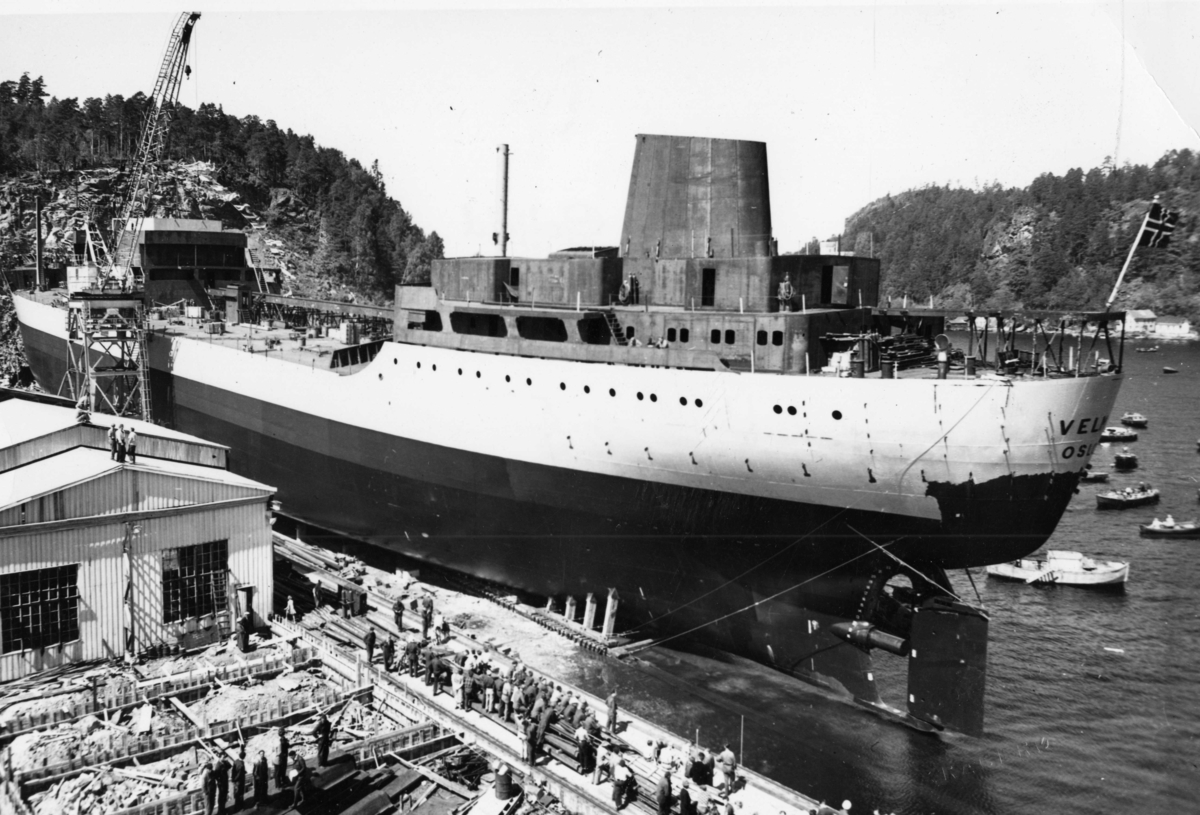 Sjøsetting av tankskipet Vilma, 17 250DWT for Ditlef Simonsen, Oslo den ...