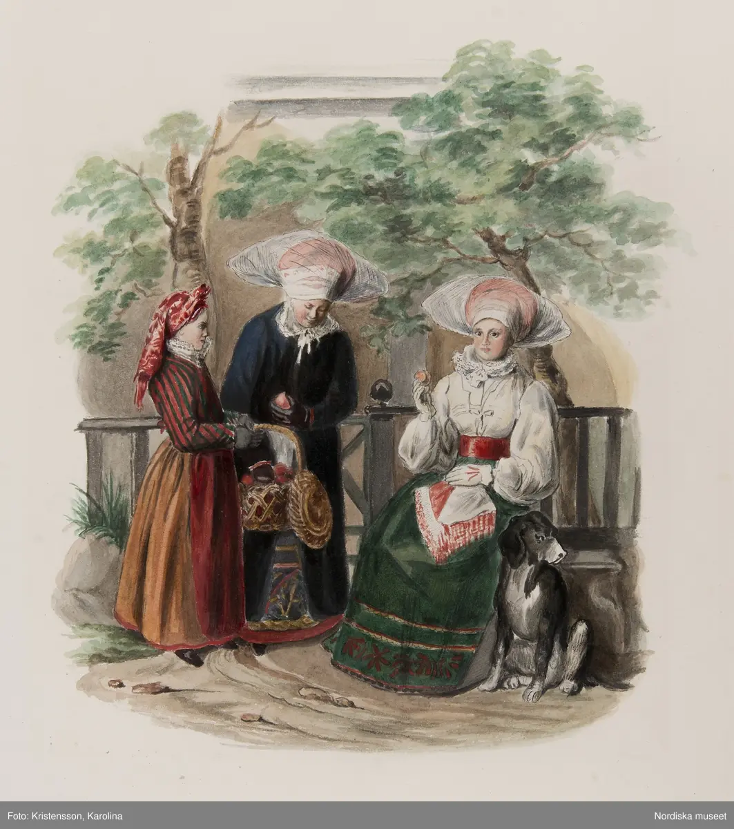 "Österåker Kajsa, Britta, Ingrid från Torp. Hvardagsdrägt, Högtidsdräkt ...