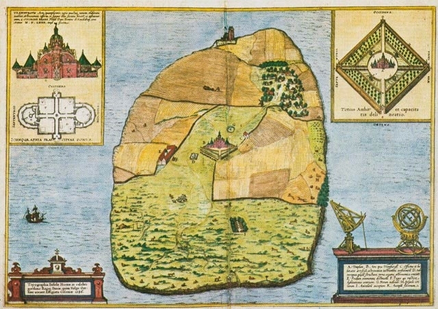 Karta över Ven från 1586 (Braun-Hogenberg). Vykort - Landskrona museum ...