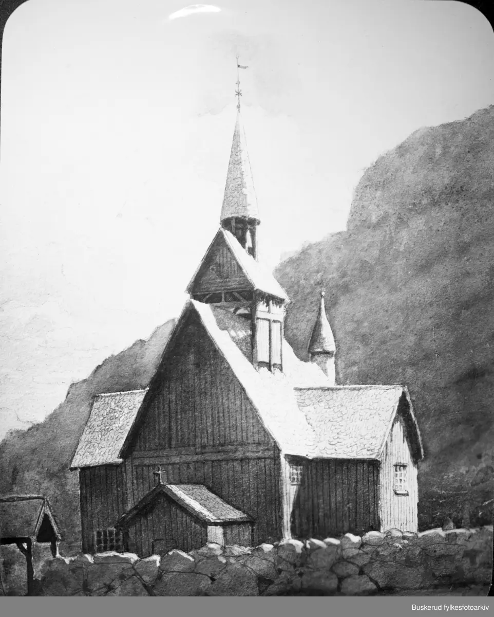 Nes gamle kirke.Nes stavkirke var en stavkirke på Nesbyen i Hallingdal ...