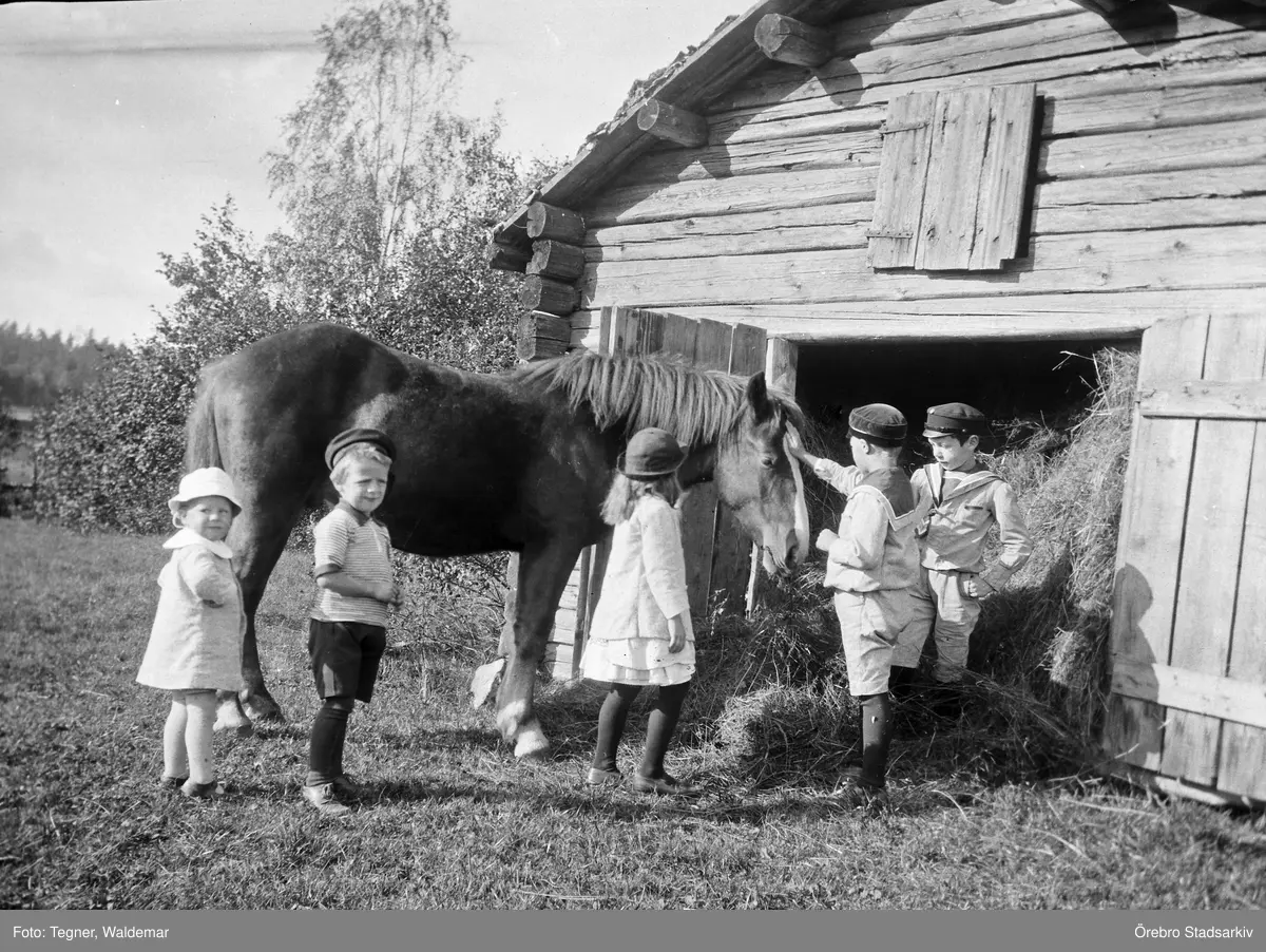 Barn och häst vid ladan, 1916 - Örebro Stadsarkiv / DigitaltMuseum