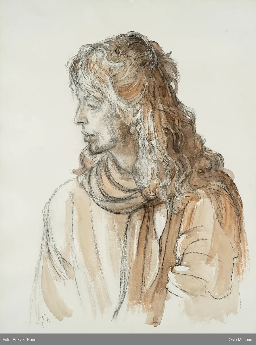 Portrett av Mari Maurstad [tegning] - Oslo Museum / DigitaltMuseum