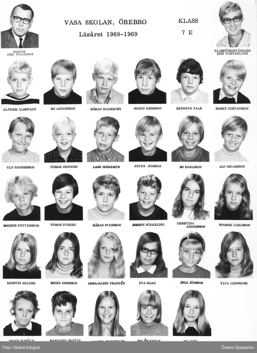 Klass 7 E Vasaskolan, 1968-1969 - Örebro Stadsarkiv / DigitaltMuseum