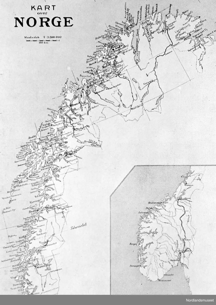 Det "omvendte" Norgeskartet av Richard With. - Nordlandsmuseet / DigitaltMuseum