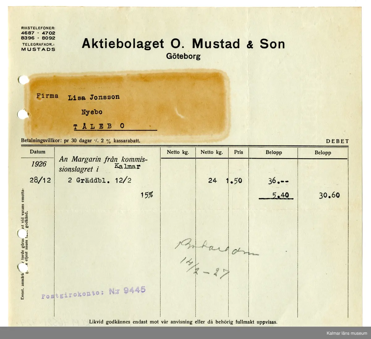 Faktura - Kalmar läns museum / DigitaltMuseum