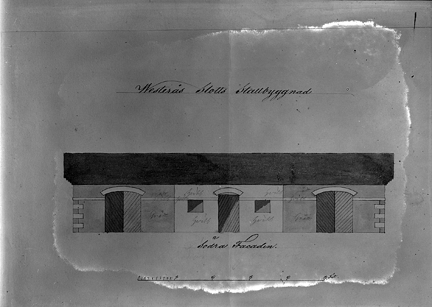Västerås slott. Ritning av stallbyggnaden, södra fasaden ...