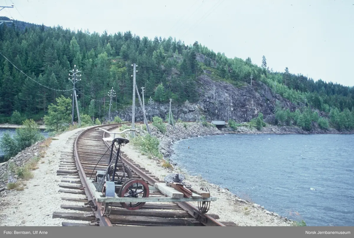 Med dresin på den nedlagte Treungenbanen, her mellom Simonstad og Øynes ...