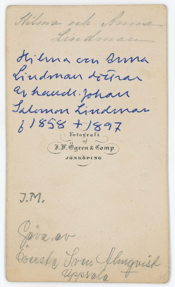 Porträtt på Hilma och Anna Lindman. Döttrar till handlaren Johan ...