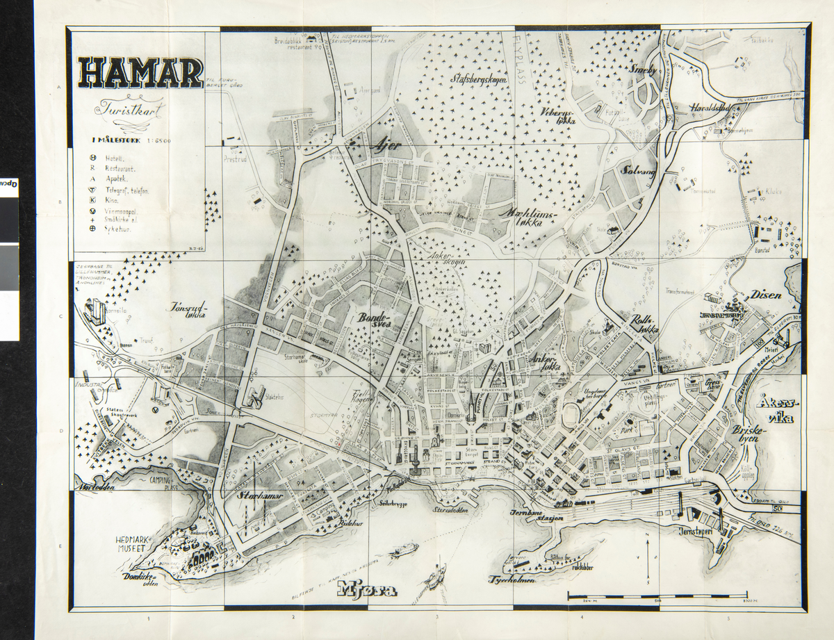 Rolf Jacobsen sitt Hamar kart. Kart over Hamar 1953. Kartet er ...