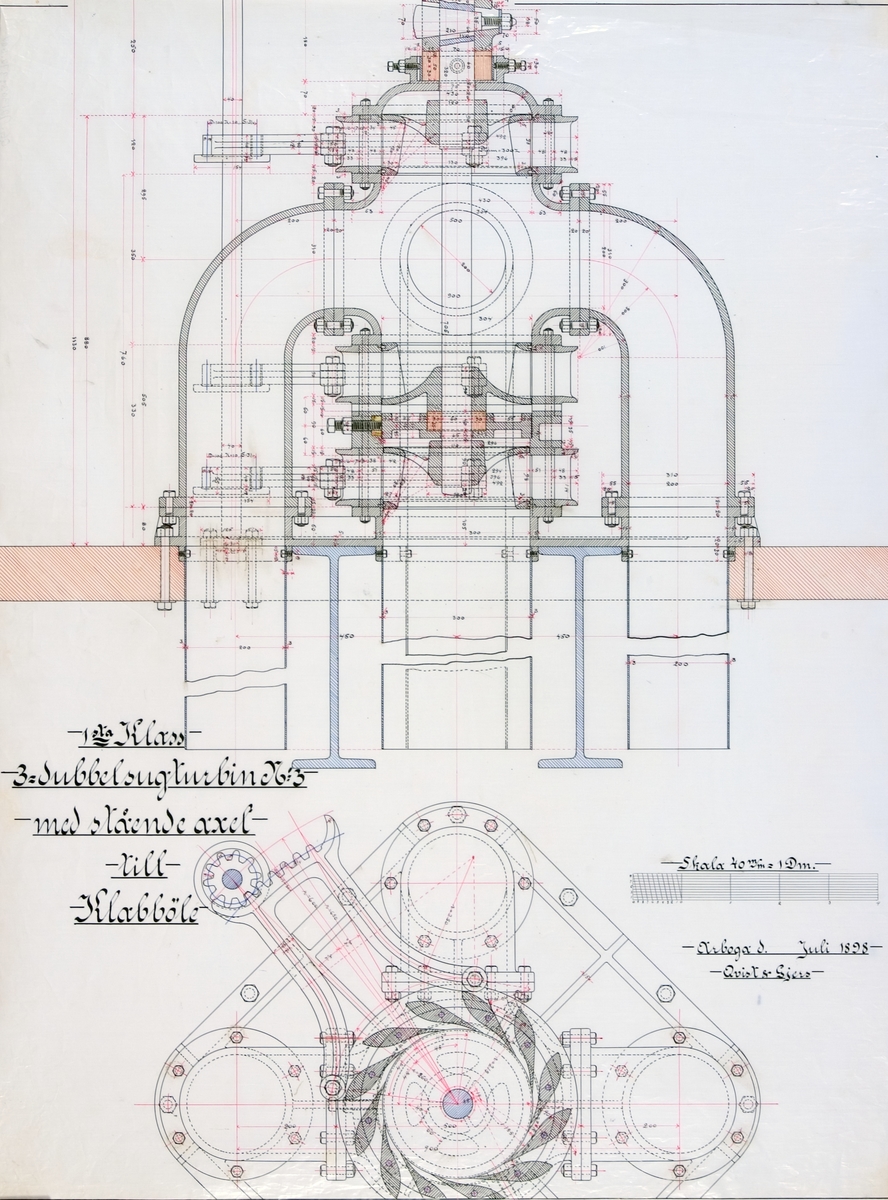 Ritning. Dubbelsugturbin nr 3 med stående axel till Klabböle ...