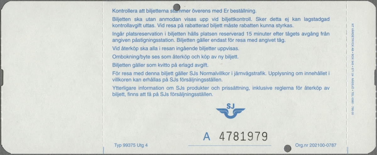 Personalbiljett - Järnvägsmuseet / DigitaltMuseum