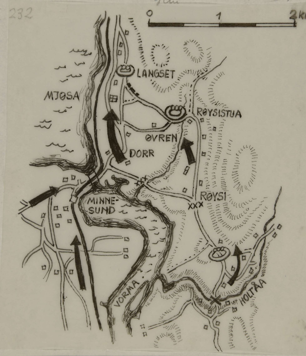 Kart over området Langset - Mjøsa - Minnesund. - Forsvarets museer ...