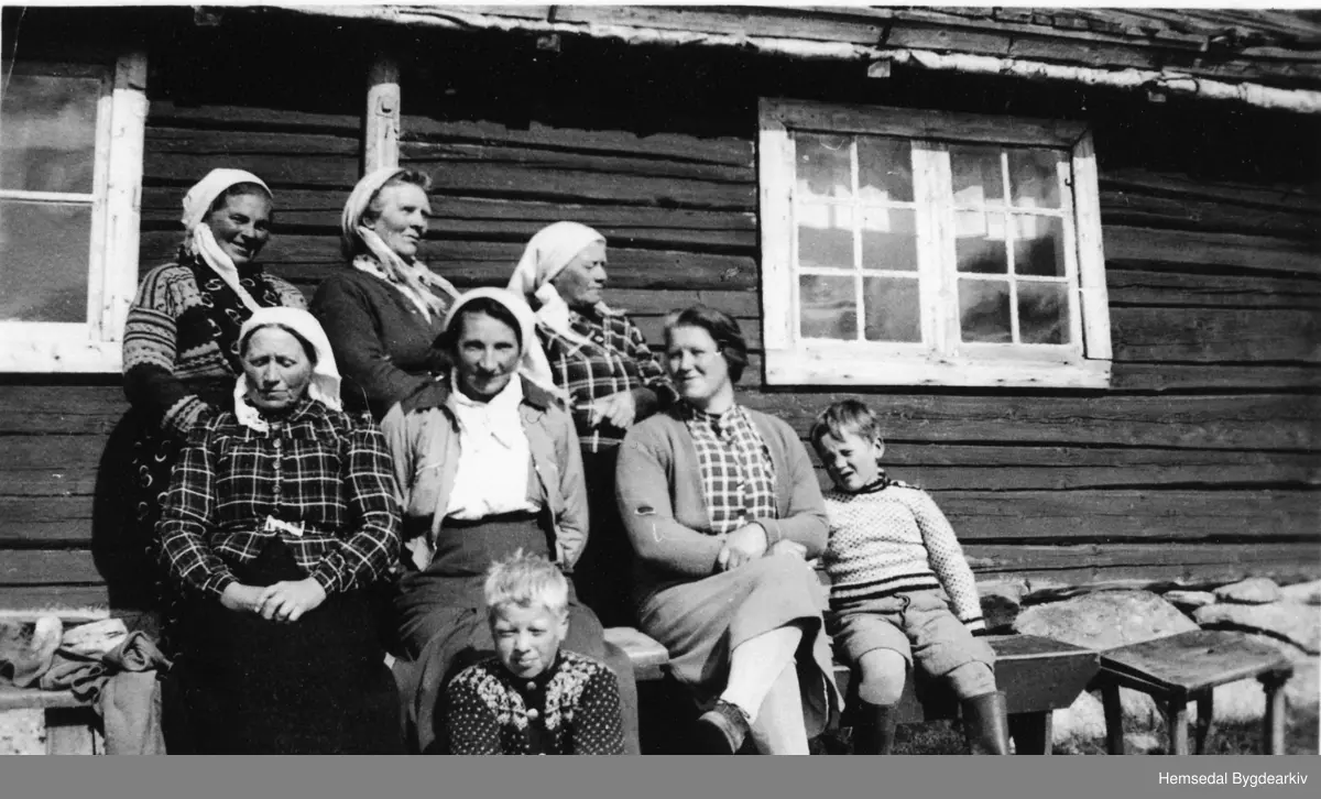 Ved stølsbua til Søre Holde i 1940 Fremst frå venstre: Karoline Holde ...