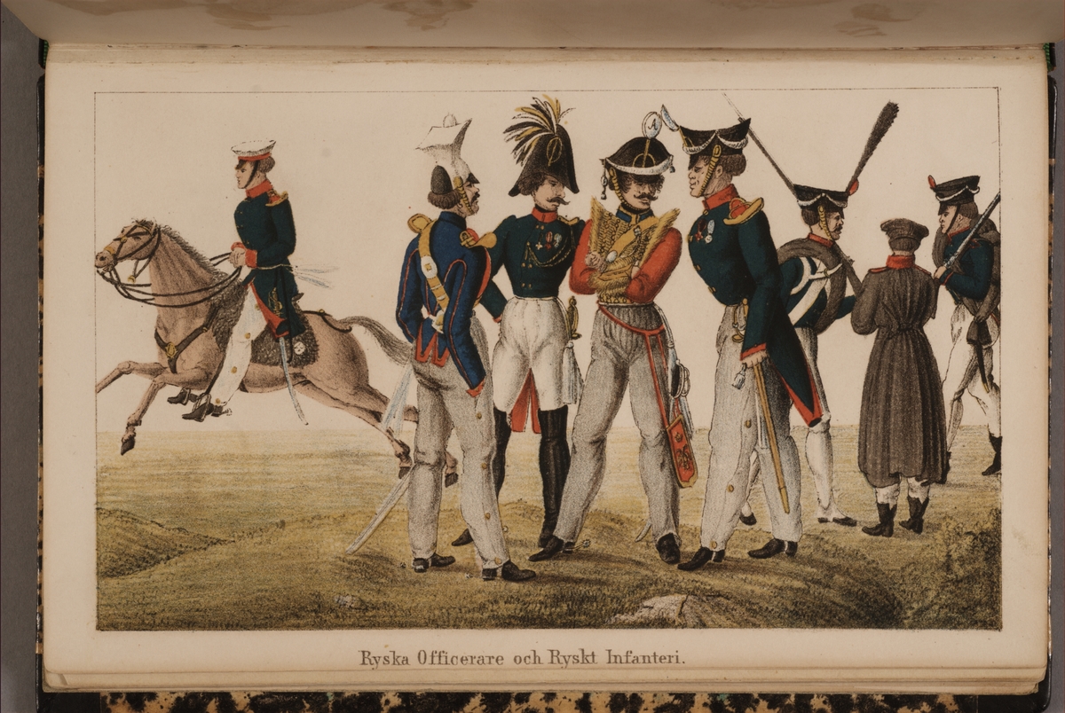 Ryska officerare och ryskt infanteri. Uniformsteckning av Carl Johan Ljunggren tryckt i boken ...