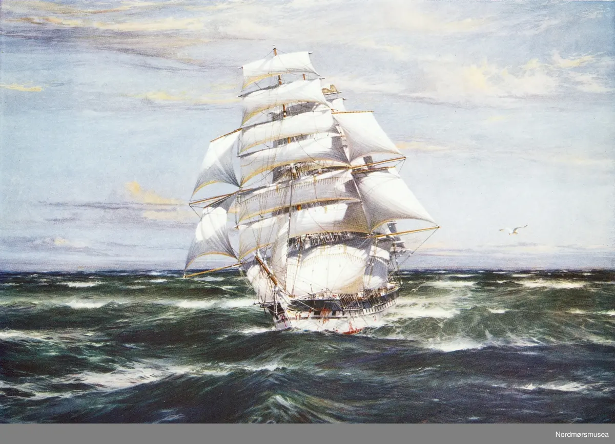 Seilskip ved navn "Harbinger". Det er Jack Spurling (1870-1930) som har ...