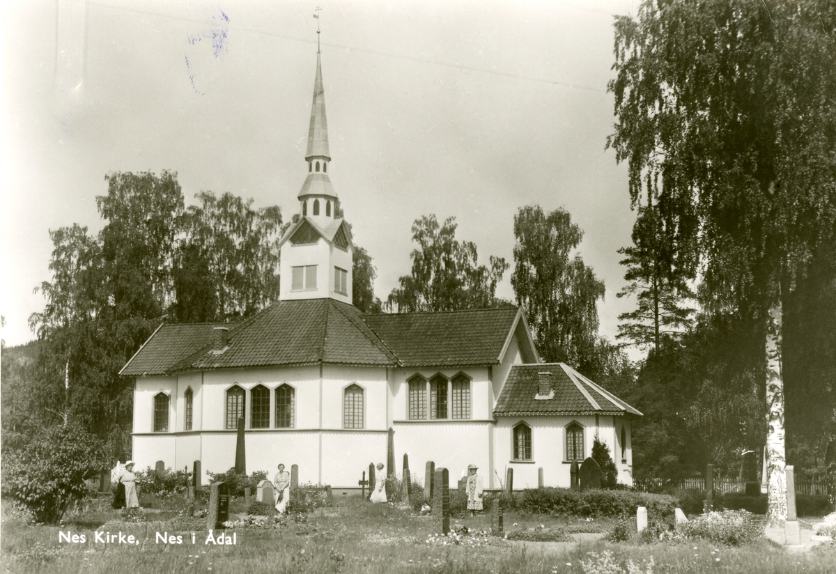 Nes kirke, Nes i Ådal. Postkort. - Bagn Bygdesamling / DigitaltMuseum
