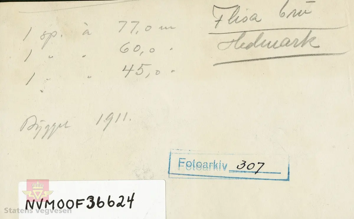 Gamle Flisa bru i Hedmark bygd 1911-1912 - Norsk vegmuseum / DigitaltMuseum