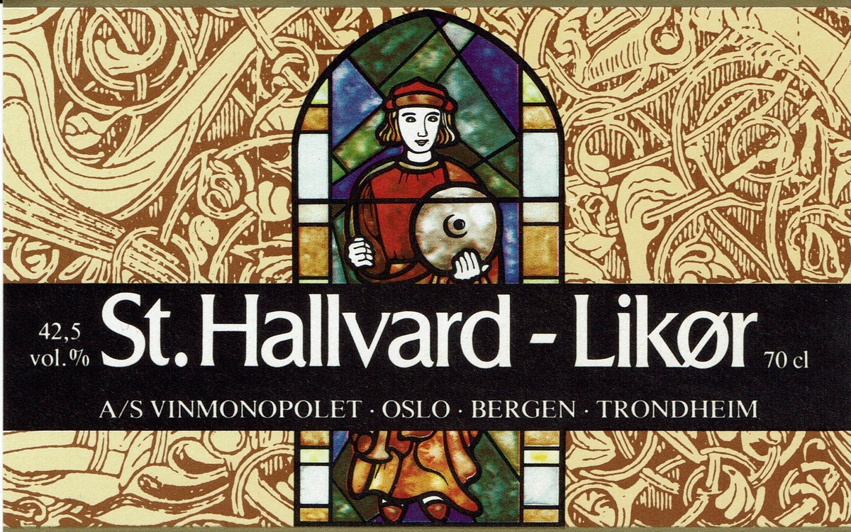 St. Hallvard-likør. 42.5 vol%. A/S Vinmonopolet Oslo, Bergen, Trondheim ...