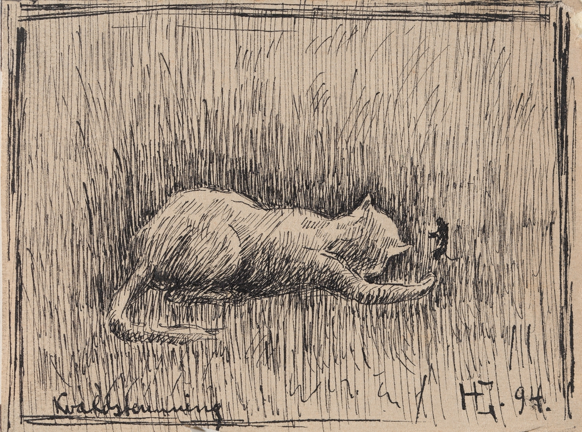 Katt leker med mus [Tegning] - Nasjonalmuseet, billedkunstsamlingene ...