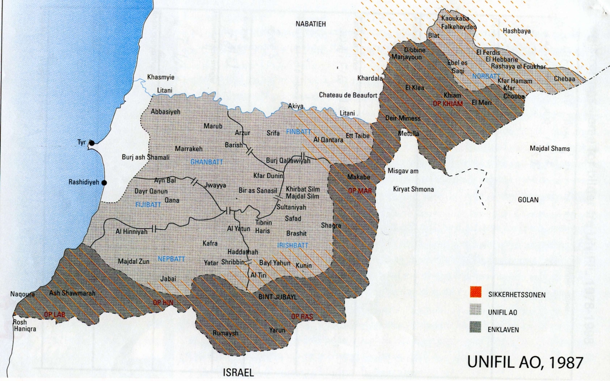 UNIFIL AO (Area of Operations. Kart over AO 1987. - Forsvarets museer ...