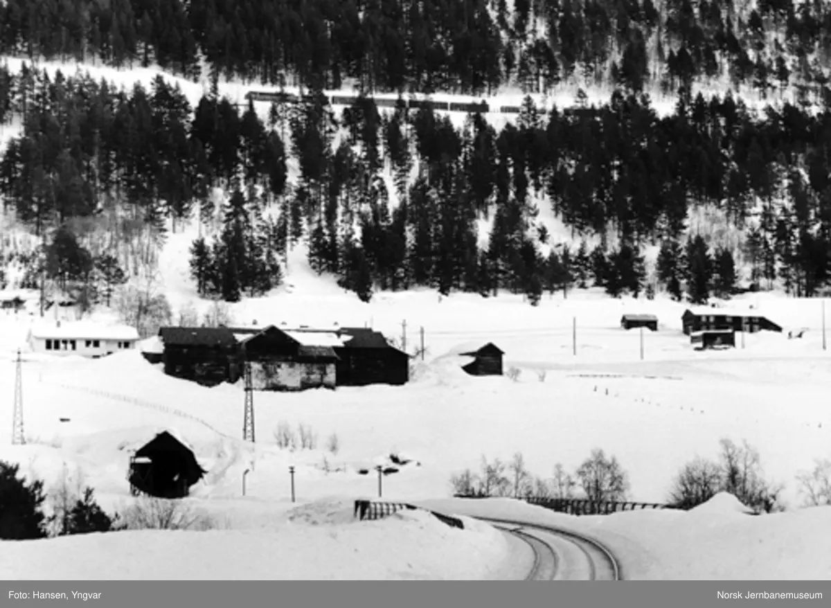 Godstog mellom Bjorli og Verma, fotografert fra sørsiden av Kylling bru ...